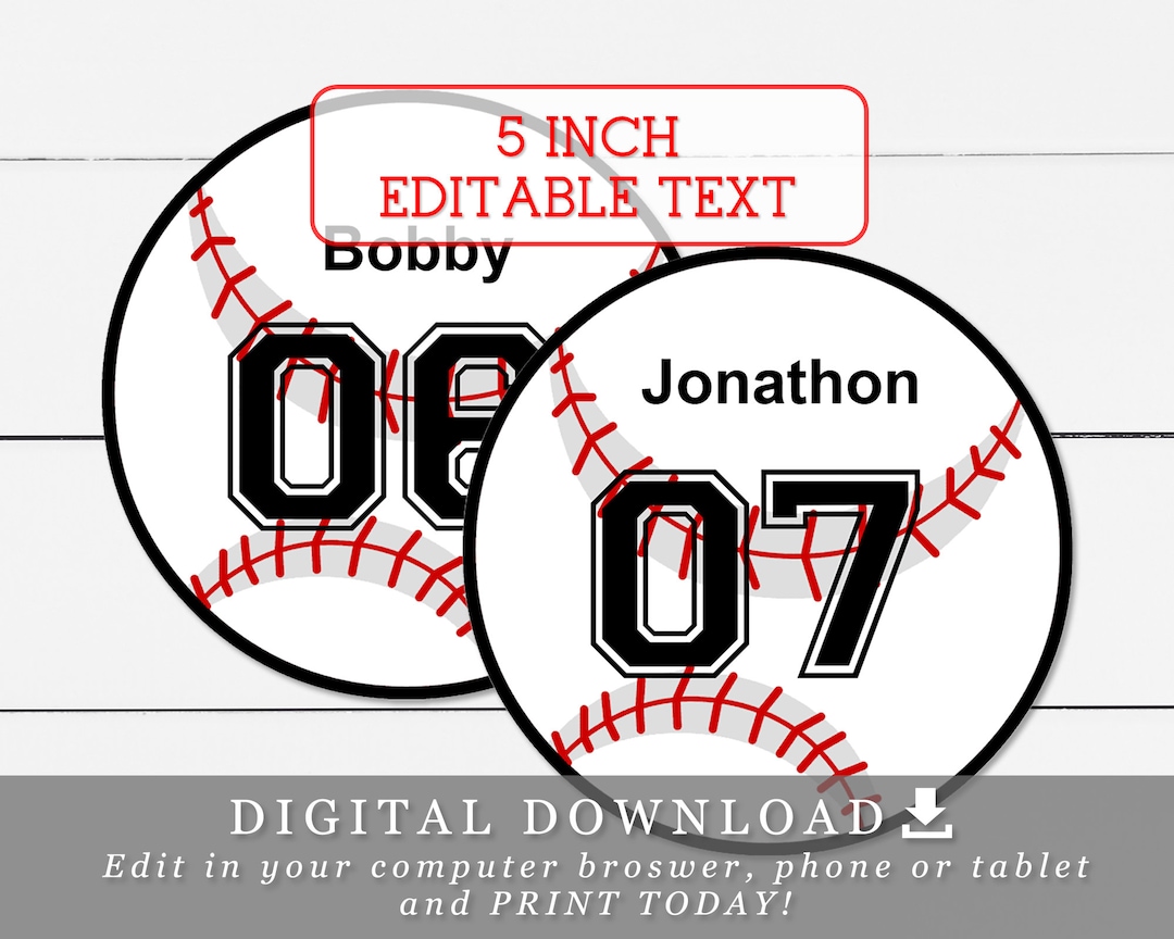 5" Baseballs With Editable Names and Numbers DIY Template Printable - Etsy