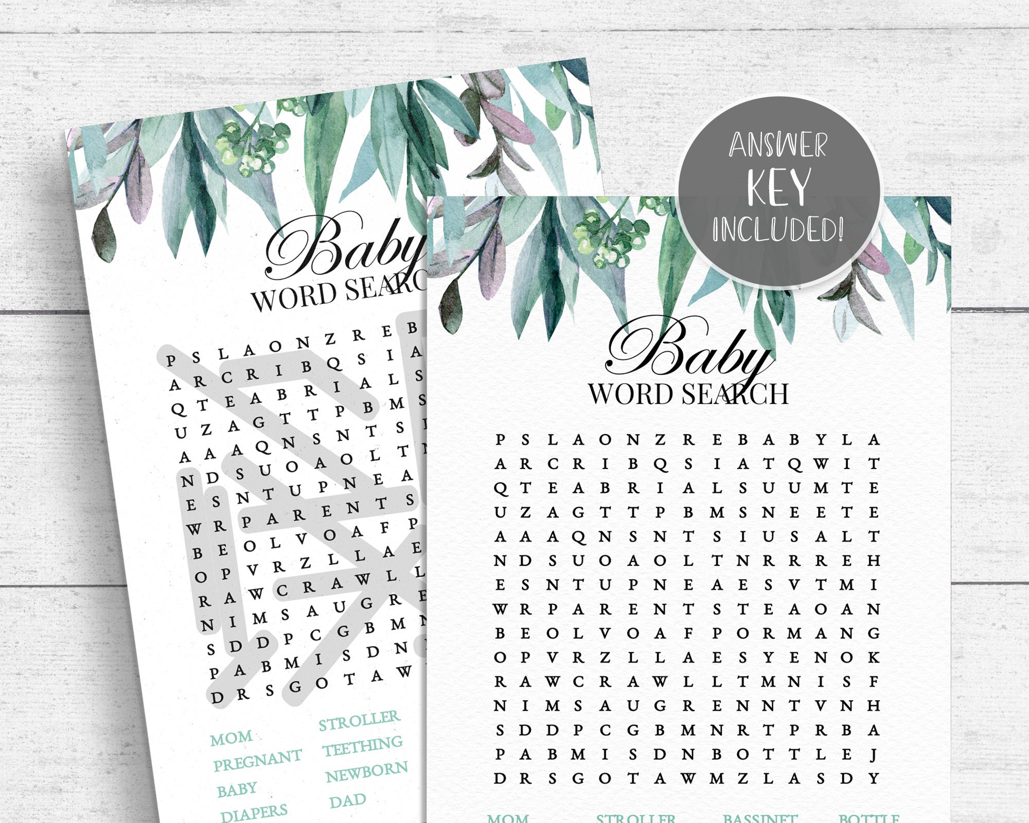 Greenery Baby Shower Game Package Printable - 10 Games - Green and ...