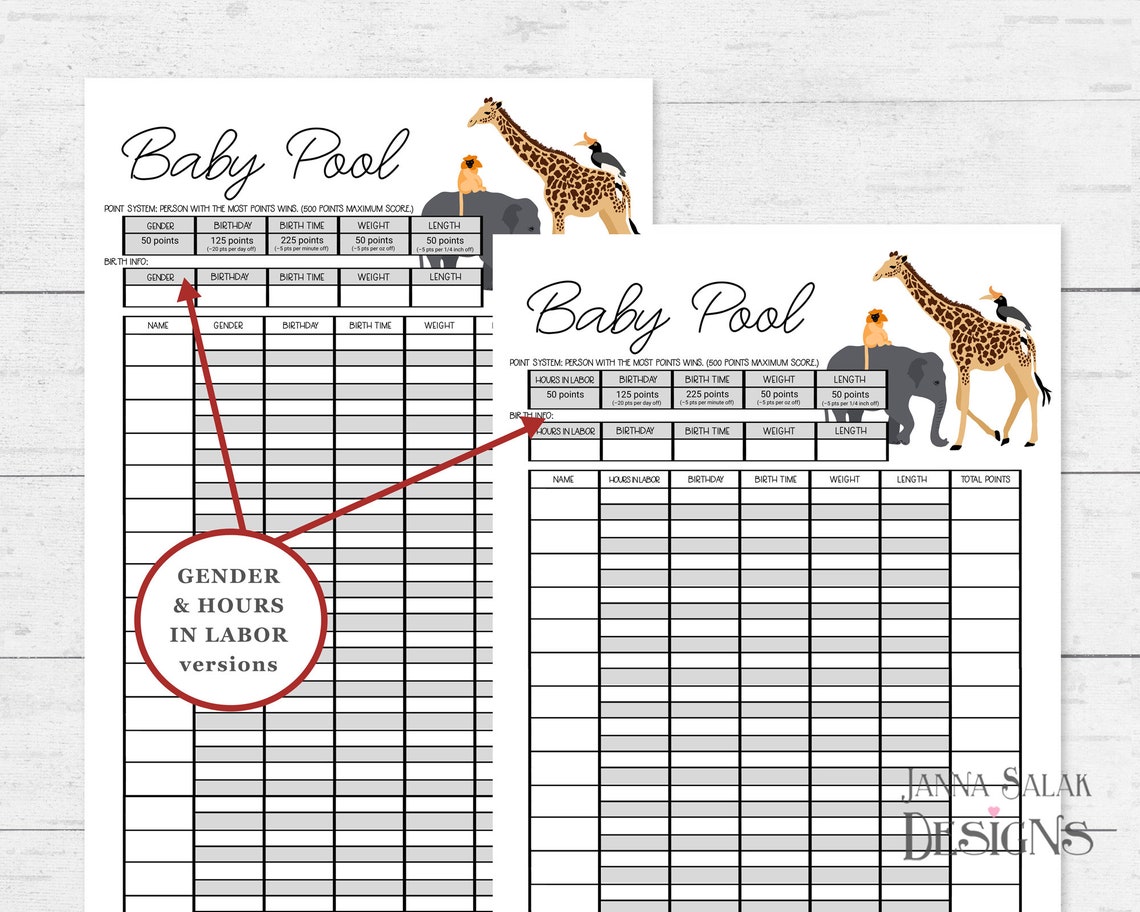 Printable Baby Shower Baby Pool Game Zoo Safari Jungle Animals | Etsy