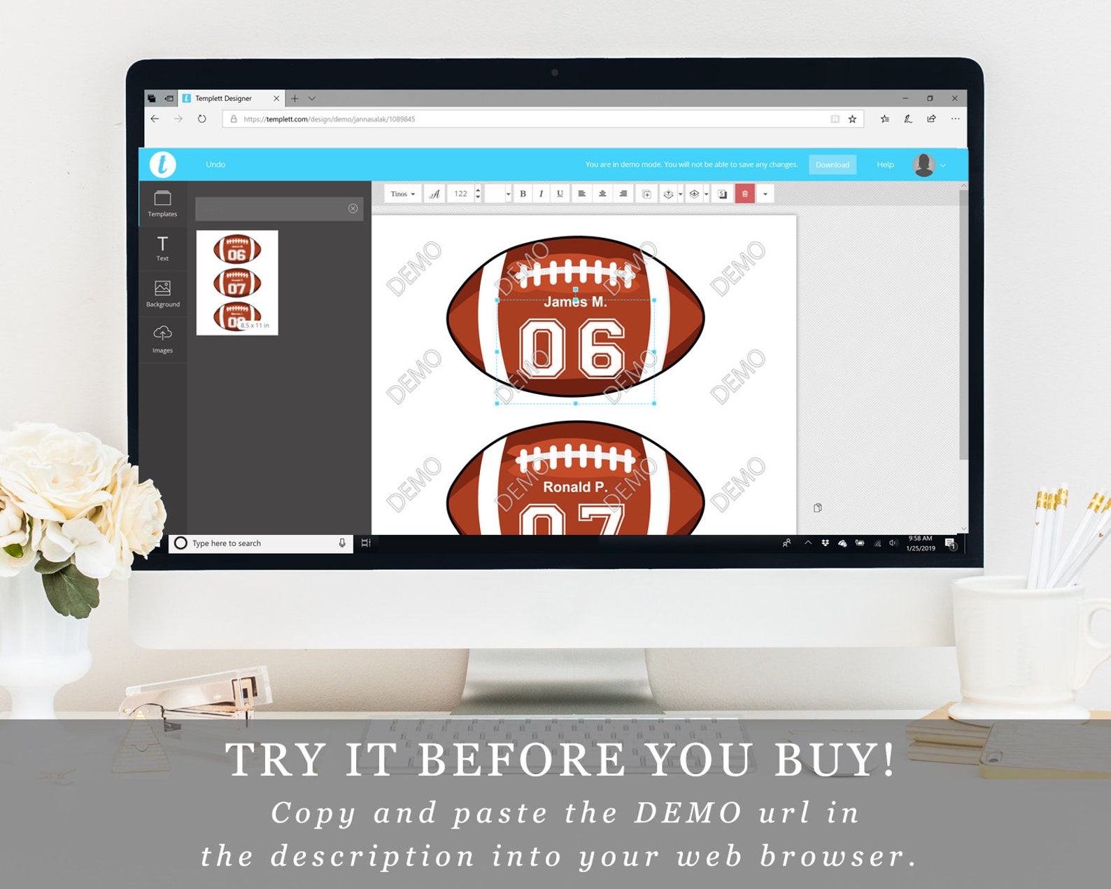 5" Football Tags With Editable Names and Numbers DIY Template - Etsy