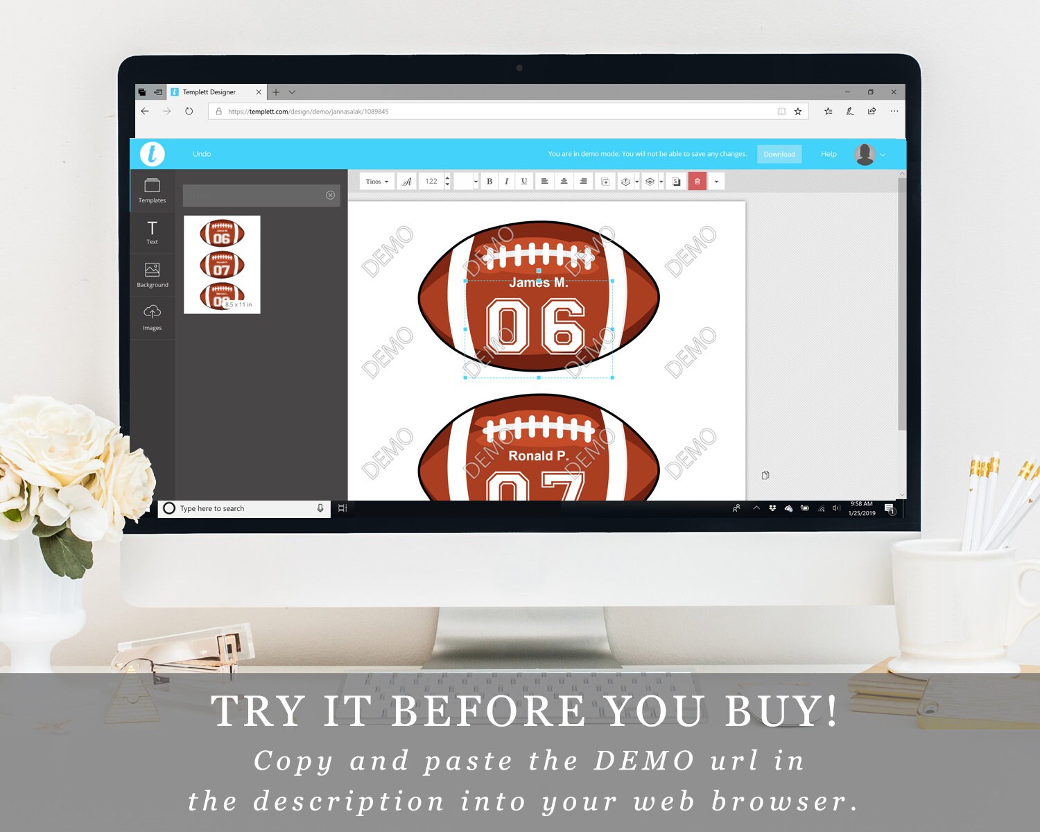 5" Football Tags With Editable Names and Numbers DIY Template - Etsy