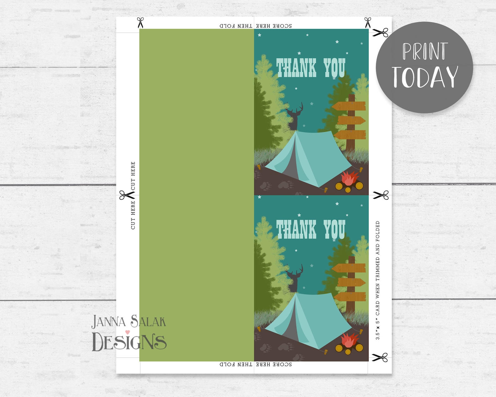 Printable Camping Thank You Card Camp Out Birthday DIY INSTANT DOWNLOAD ...