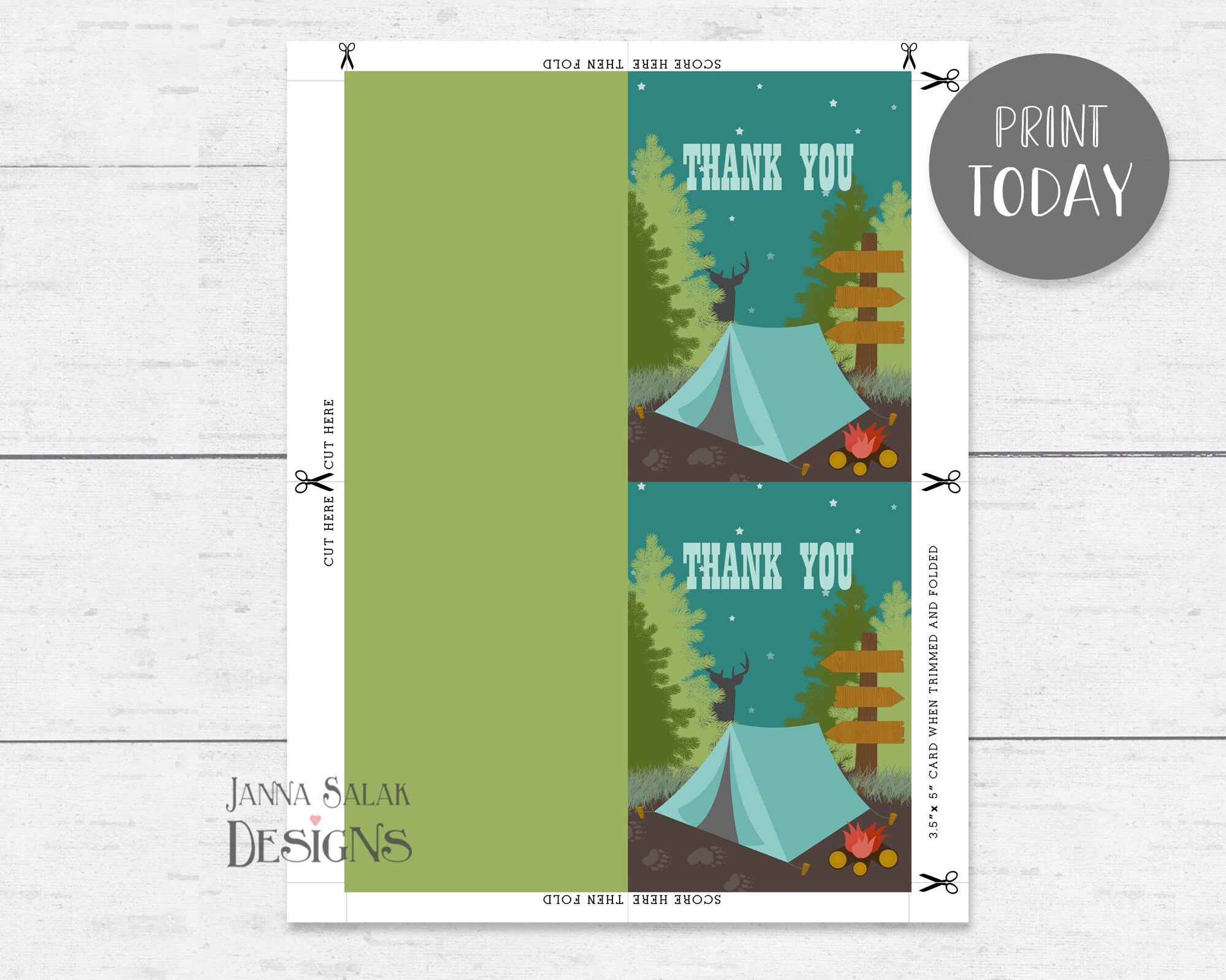 Printable Camping Thank You Card Camp Out Birthday DIY INSTANT DOWNLOAD ...
