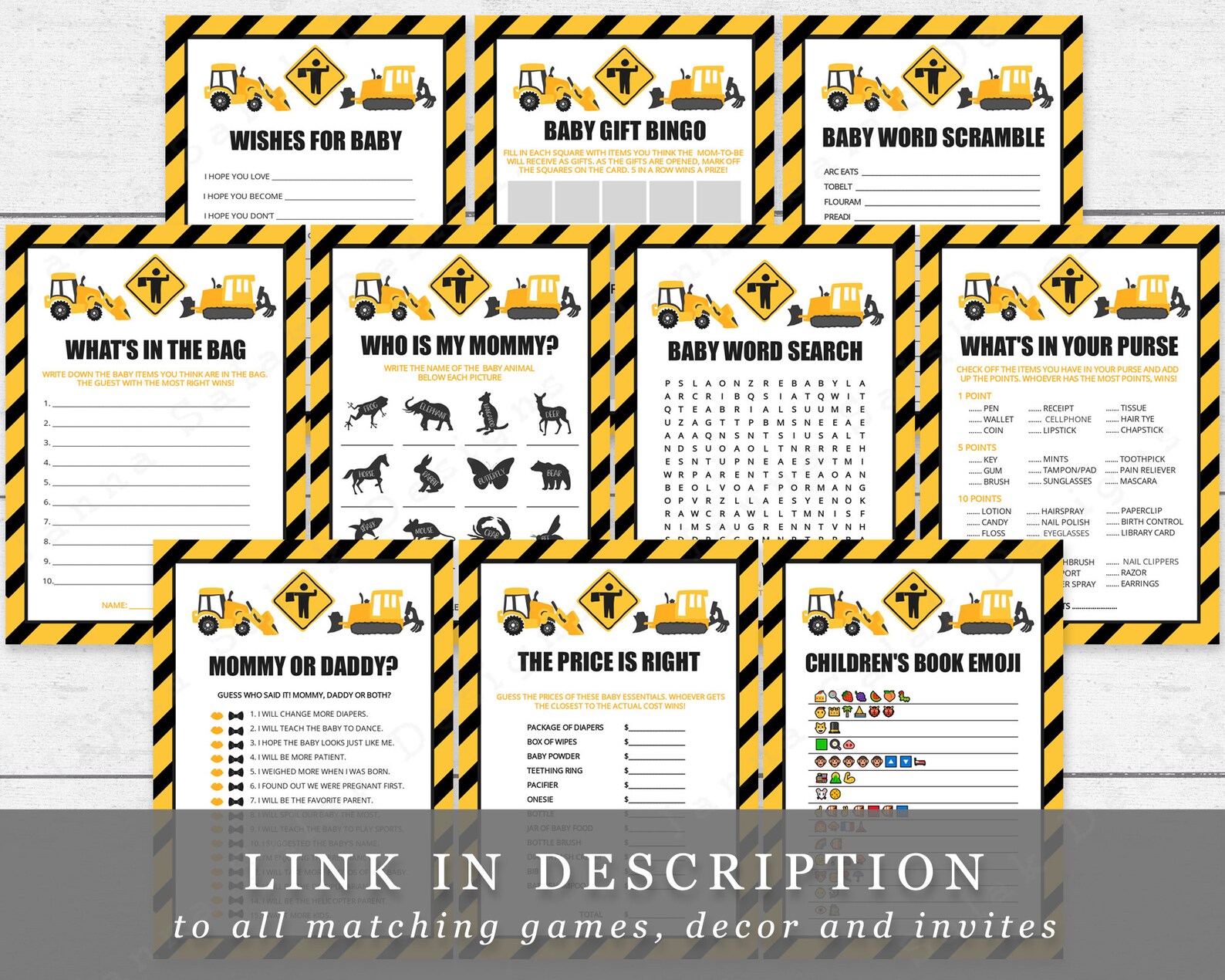 Construction Baby Book Emoji Pictionary Game Printable - Under ...