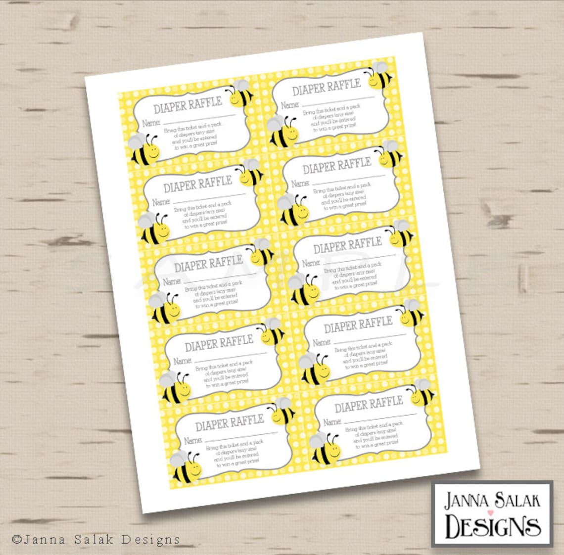 Mommy to Bee Diaper Raffle Tickets DIY Printable INSTANT - Etsy