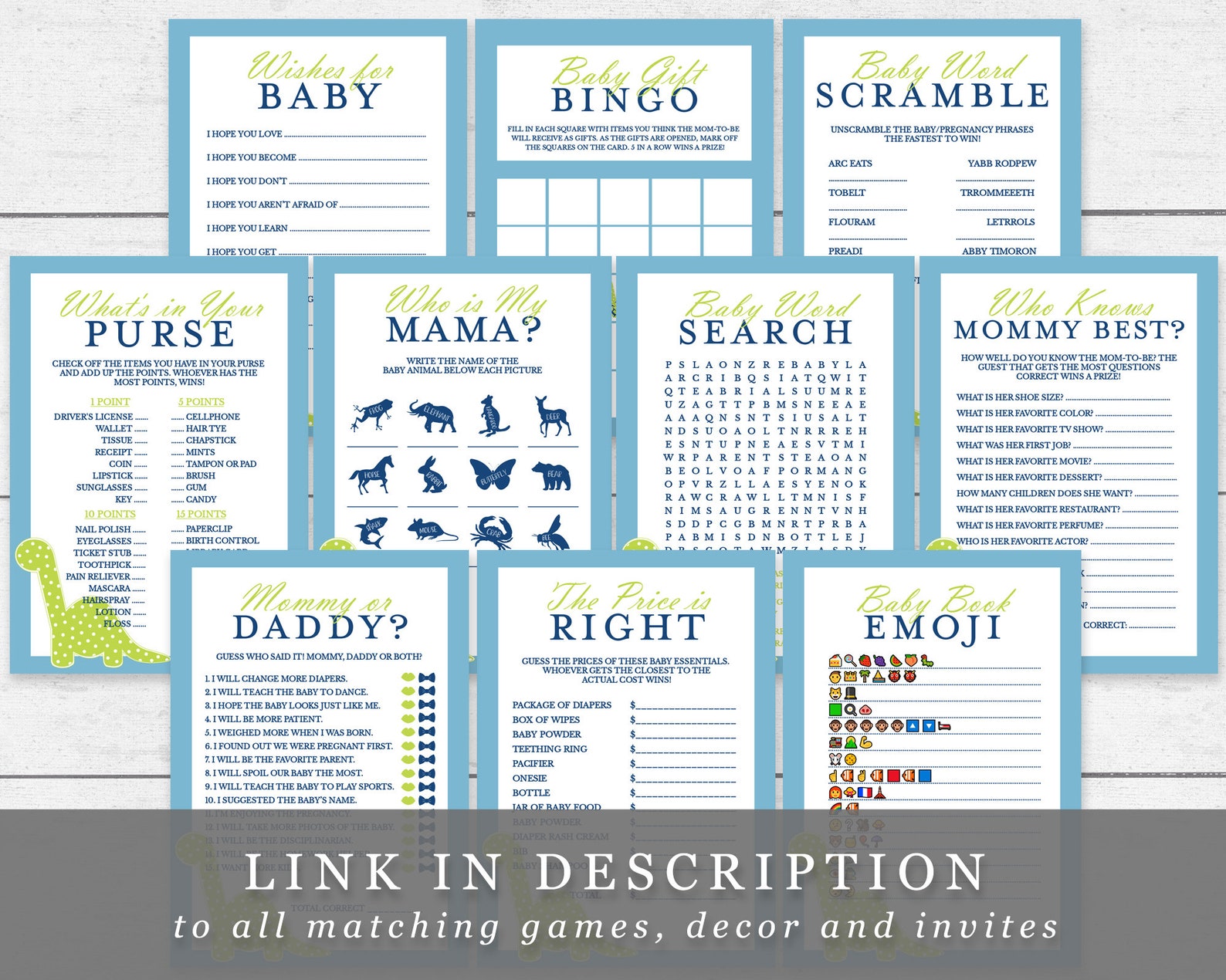 Dinosaur Baby Shower Word Search Game Printable Dino Blue | Etsy