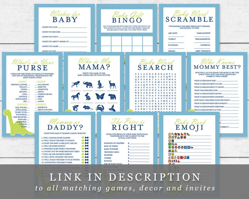Dinosaur Baby Shower Word Search Game Printable Dino Blue | Etsy