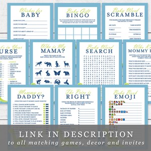 Dinosaur Baby Shower Word Scramble Game Printable - Dino Blue and Green ...