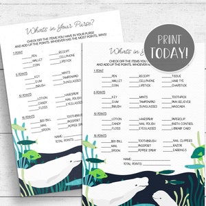 Whale Baby Shower Game: What's in Your Purse Printable (instant ...