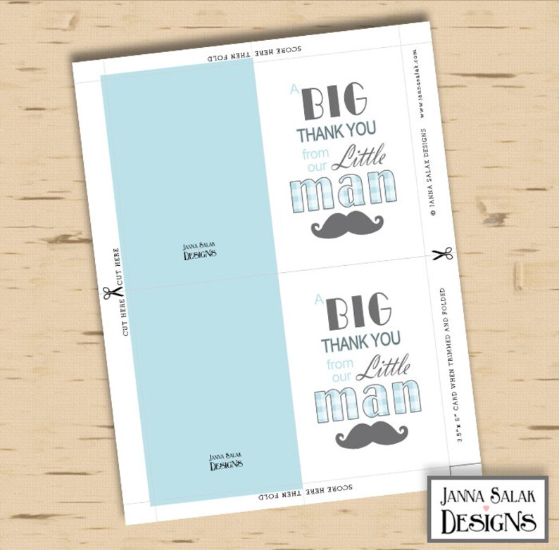 Printable Little Man Thank You Card Mustache Baby Shower Grey - Etsy