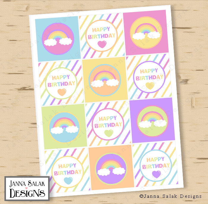 Pastel Rainbow Birthday Party Cupcake Toppers PRINTABLE Digital INSTANT ...