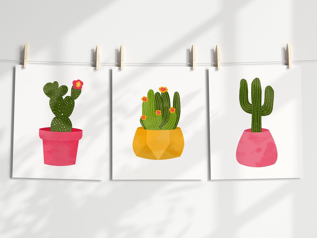 Colorful Cactus Print Set of 3 Watercolor Botanical Printable Poster ...