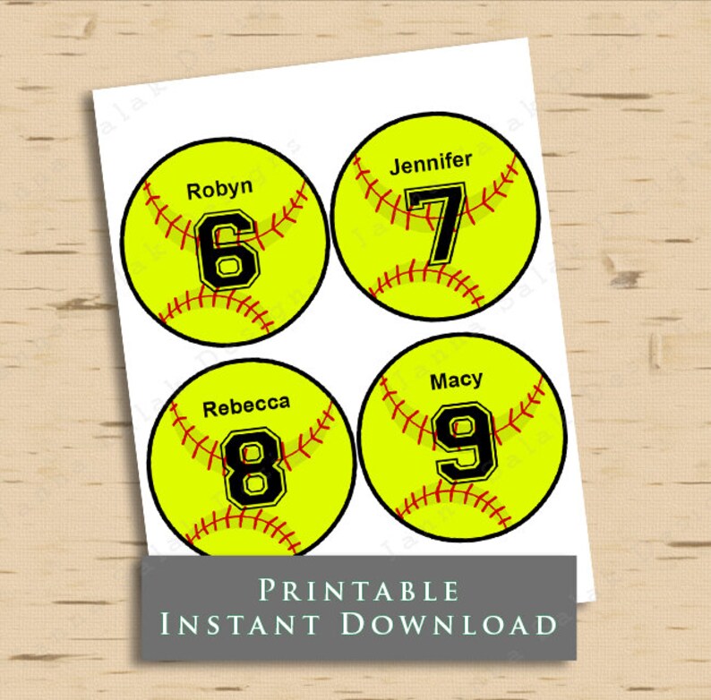 4 Softball Tags With Editable Names and Numbers INSTANT - Etsy