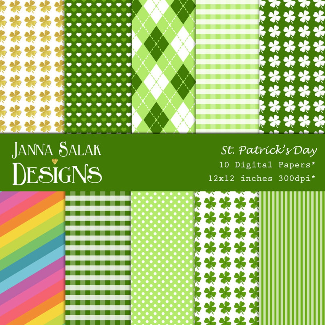 St.patrick's Day Patterns Digital Scrapbook Paper INSTANT DOWNLOAD - 10 ...