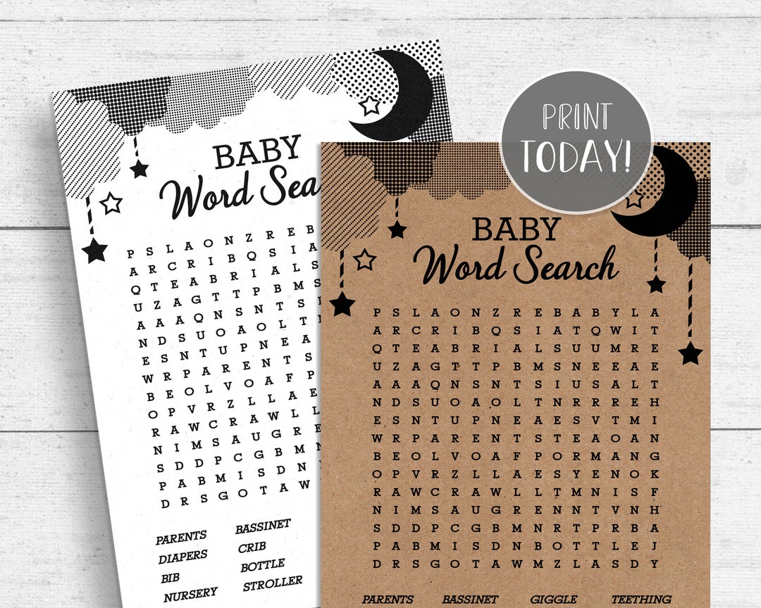 Baby Shower Word Search Game Printable - Twinkle Twinkle Little Star ...