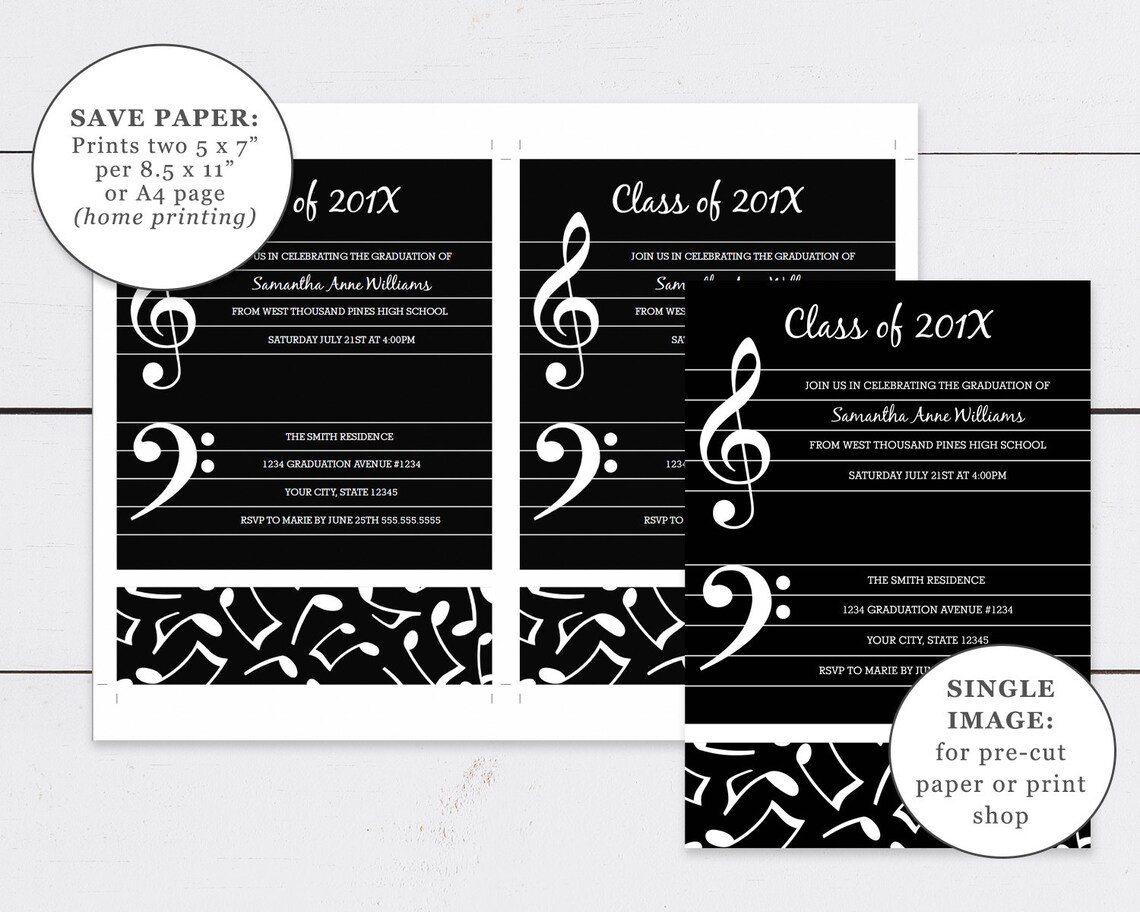 Music Theme Graduation Party Invitation Template 5x7 Digital - Etsy