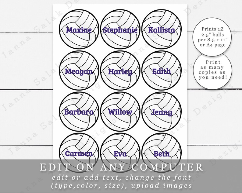2.5" Volleyballs With Editable Names / Text Printable Cupcake Toppers ...