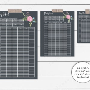 Baby Pool Birth Prediction Printable Poster Sign Template Floral ...