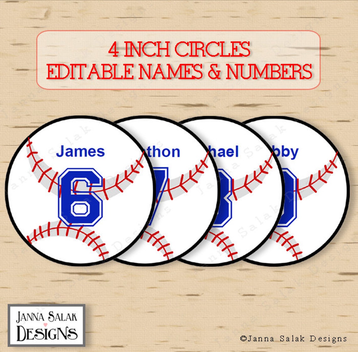 4" Baseball Tags With Editable Names and Numbers Royal Blue INSTANT ...