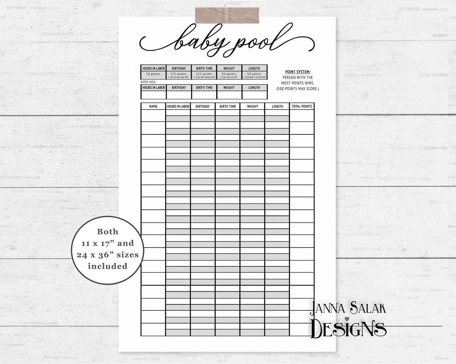 Printable Baby Shower Baby Pool Game Modern Minimalist Birth ...