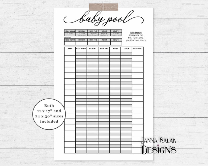 Printable Baby Shower Baby Pool Game Modern Minimalist Birth ...