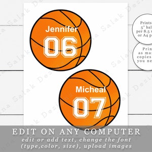 5" Basketball With Editable Names and Numbers DIY Template Printable - Etsy