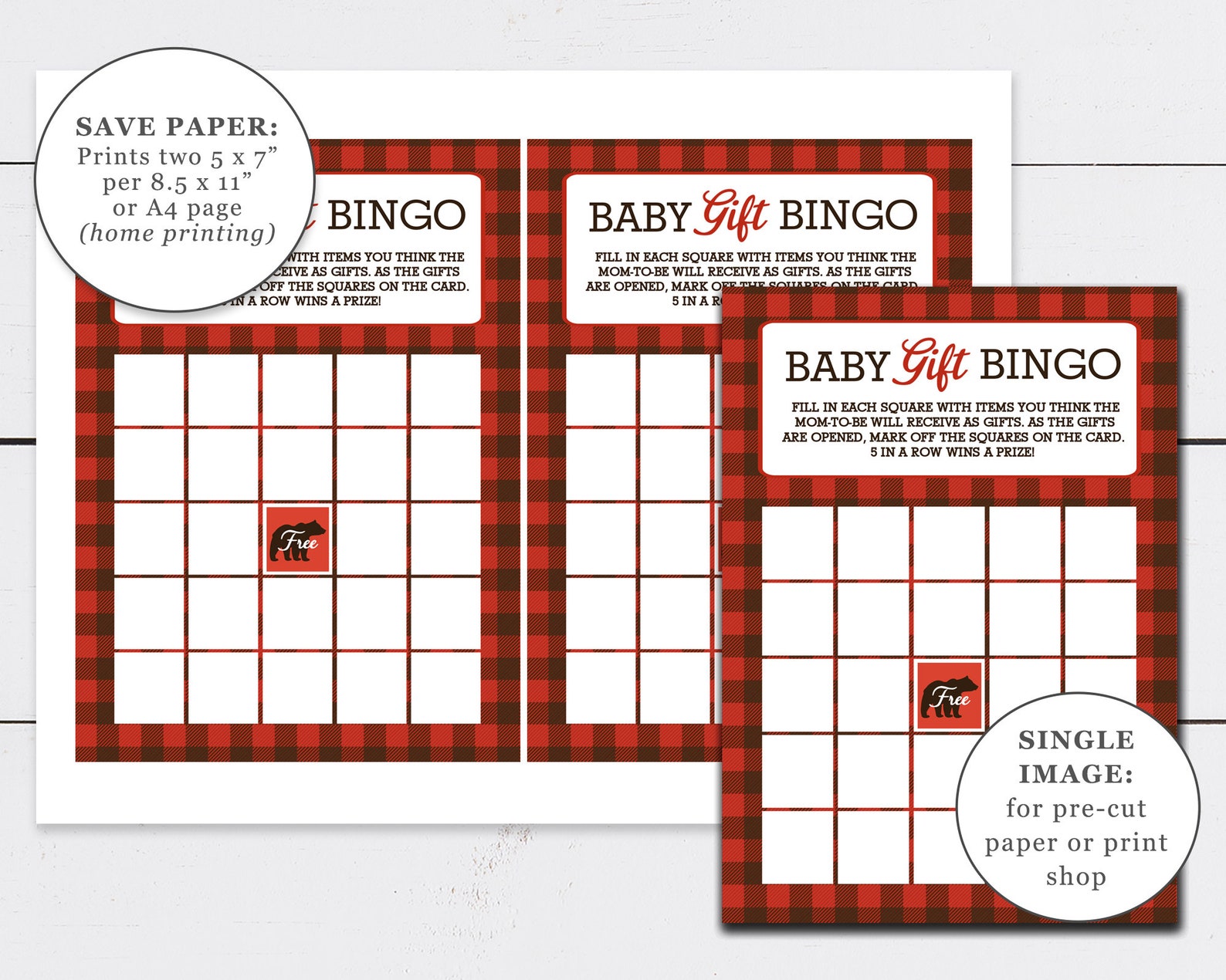 Lumberjack Baby Gift Bingo Game Printable Buffalo Plaid Bear | Etsy