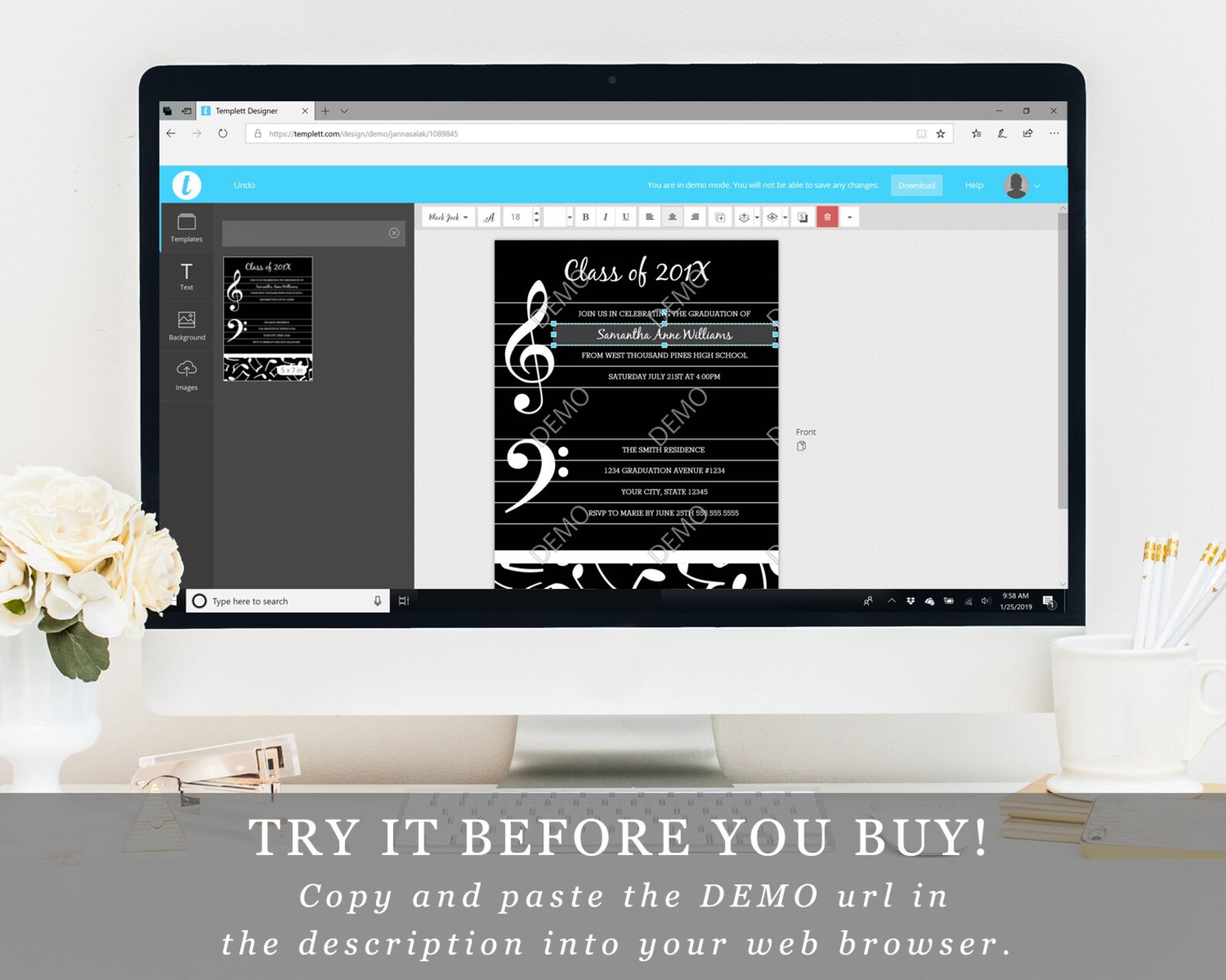 Music Theme Graduation Party Invitation Template 5x7 Digital Invite DIY ...