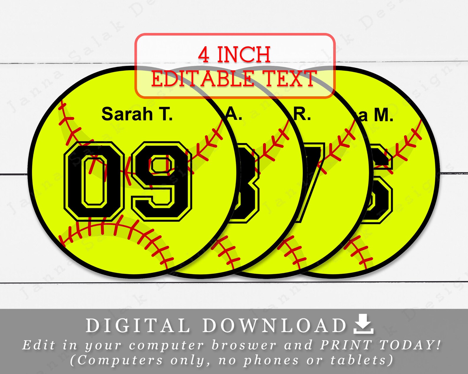 4 Softball Tags With Editable Names and Numbers DIY - Etsy