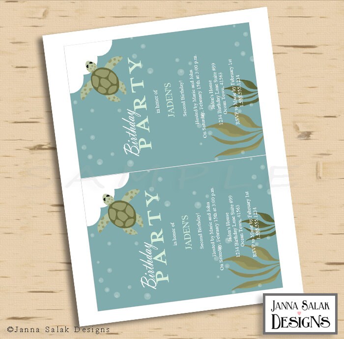 Printable Ocean Theme Birthday Party Invitation Sea Turtle | Etsy