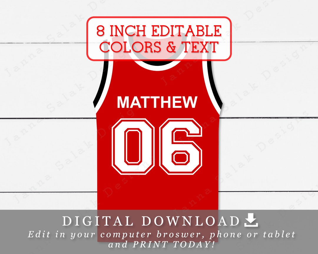 8" Basketball Jersey Tags With Editable Names Numbers and Colors DIY ...