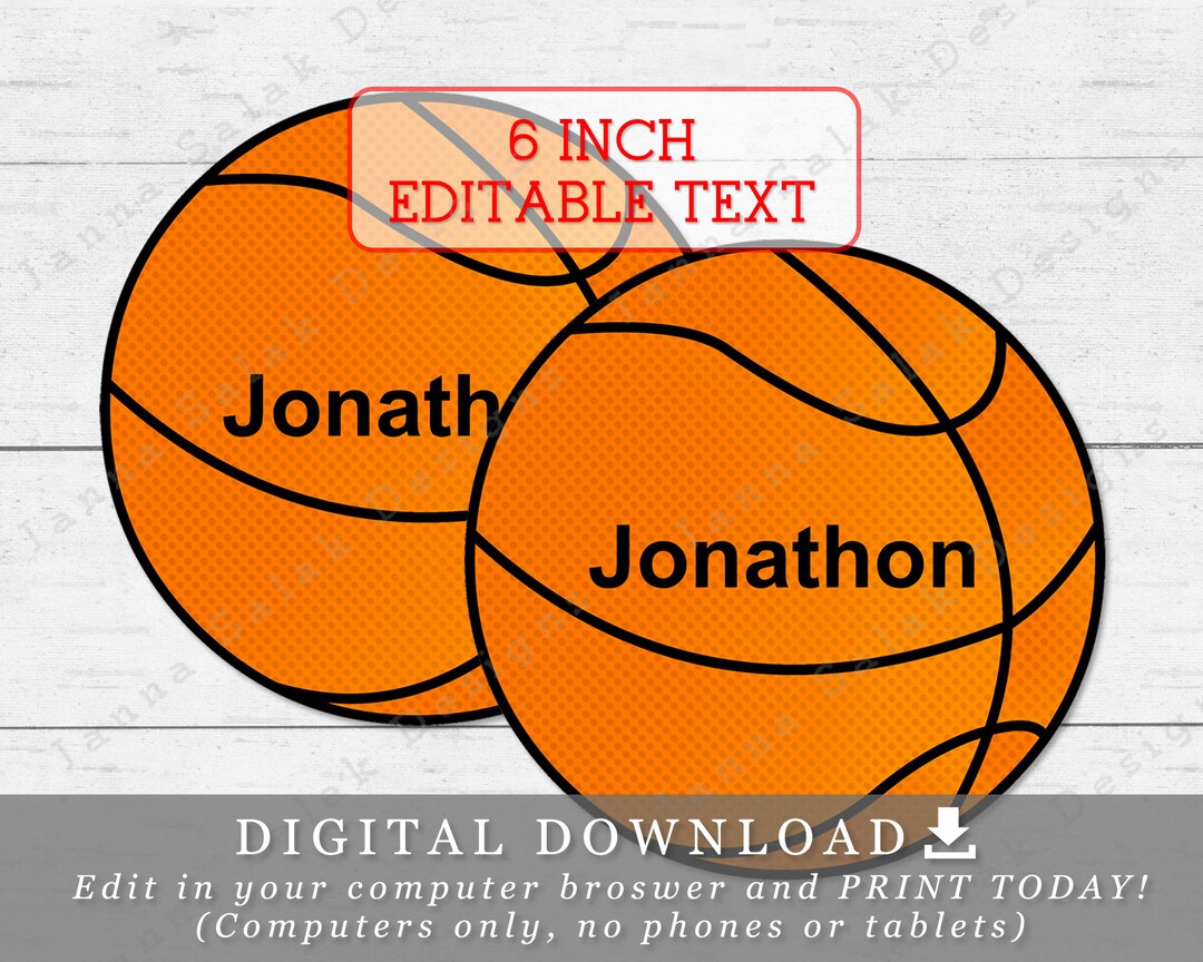 6 Basketball Printable Circle Tags With Editable Text - Etsy