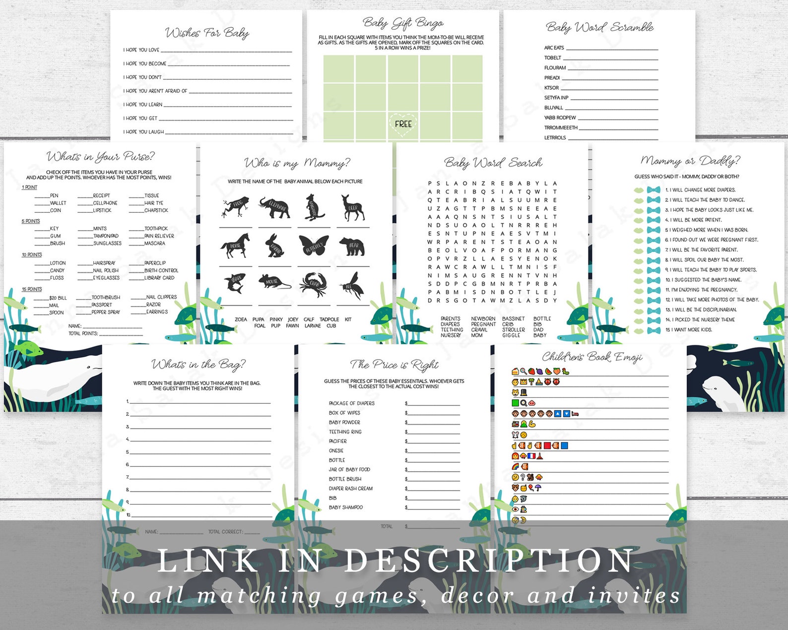 Beluga Baby Shower Word Search Game Printable - Whale Baby Shower ...