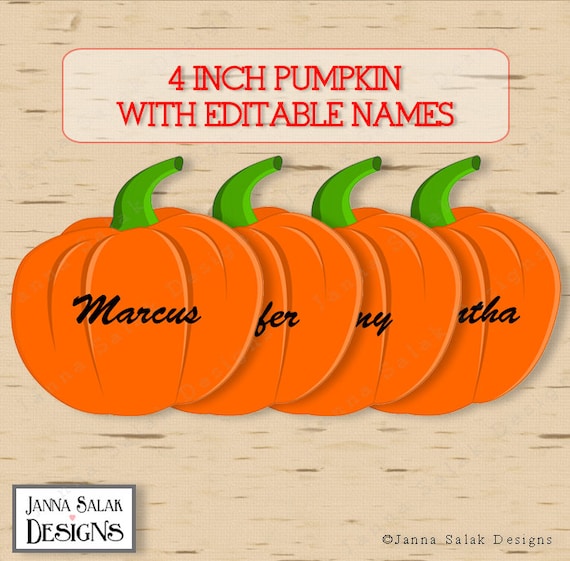 4 Pumpkin Tags With Editable Names Printable Halloween | Etsy