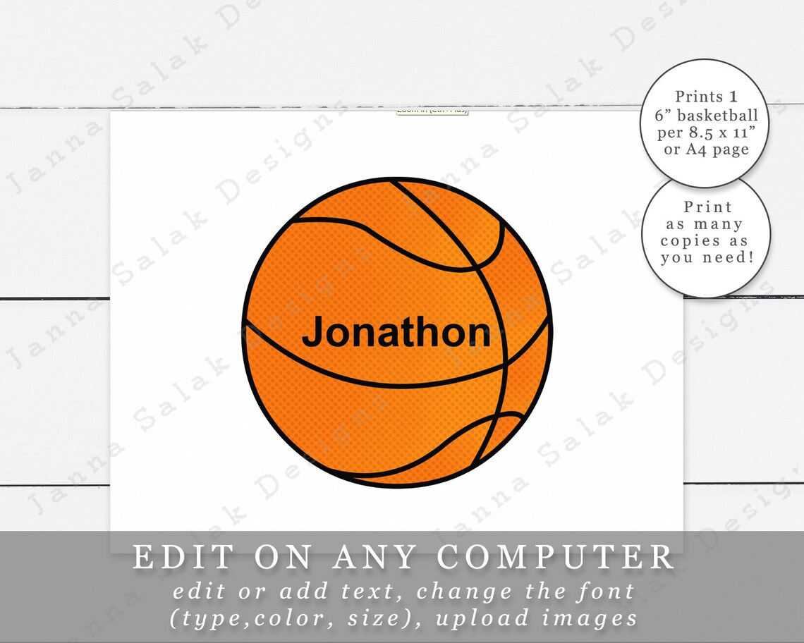6" Basketball Printable Circle Tags With Editable Text Custom Names DIY ...