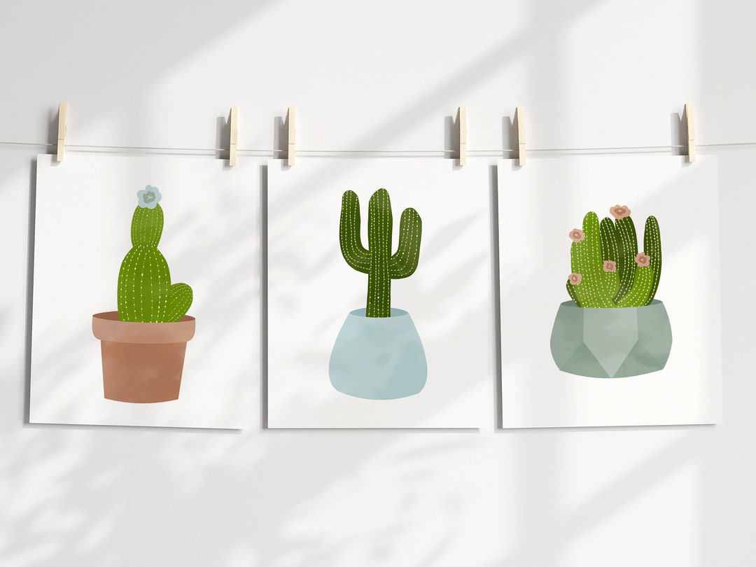 Cactus Print Set of 3 Watercolor Botanical Digital Printable Poster ...