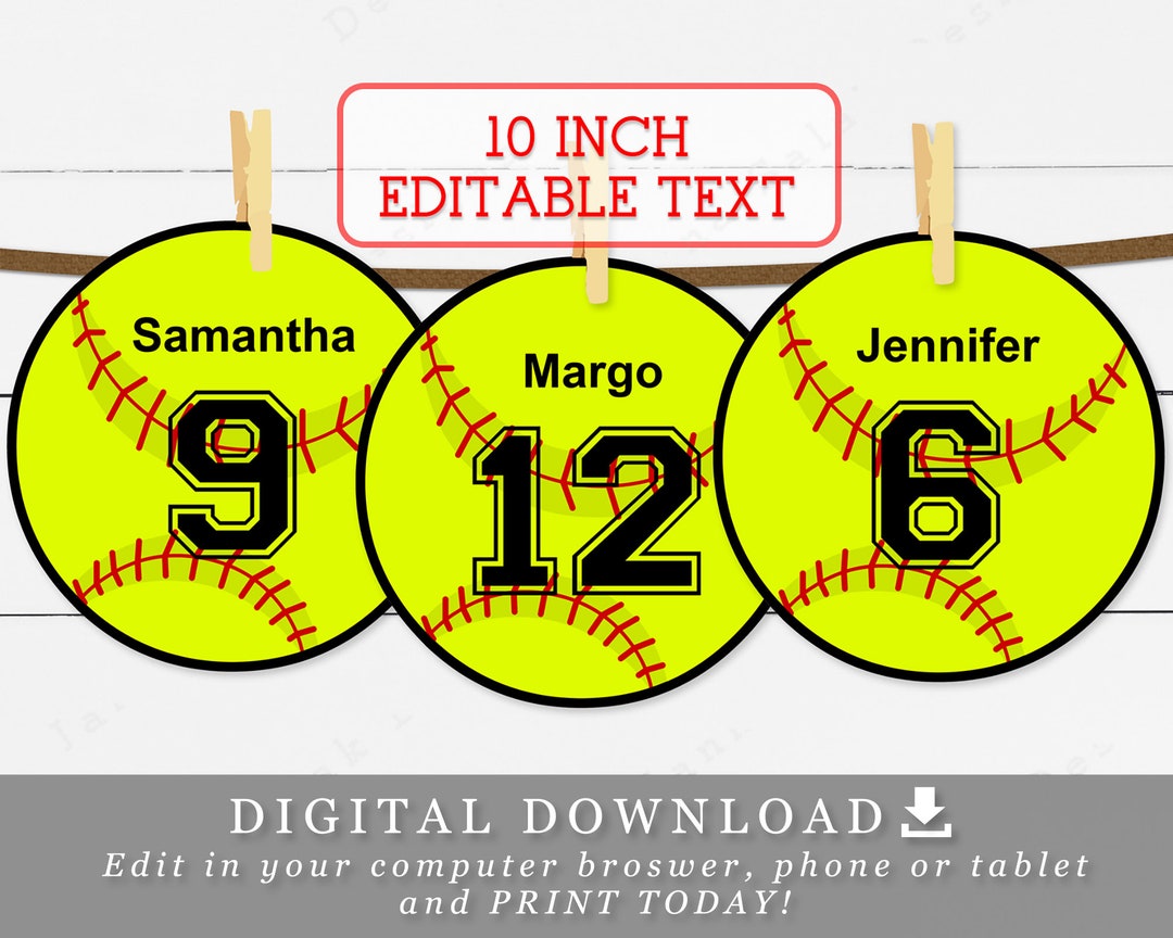 10" Softball With Editable Names and Numbers Baseball Team Banner DIY ...