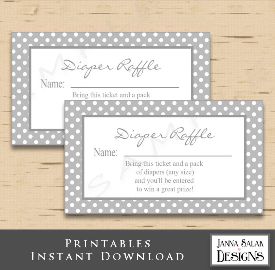 Gray Polka Dot Diaper Raffle Tickets INSTANT DOWNLOAD Printable Raffle ...