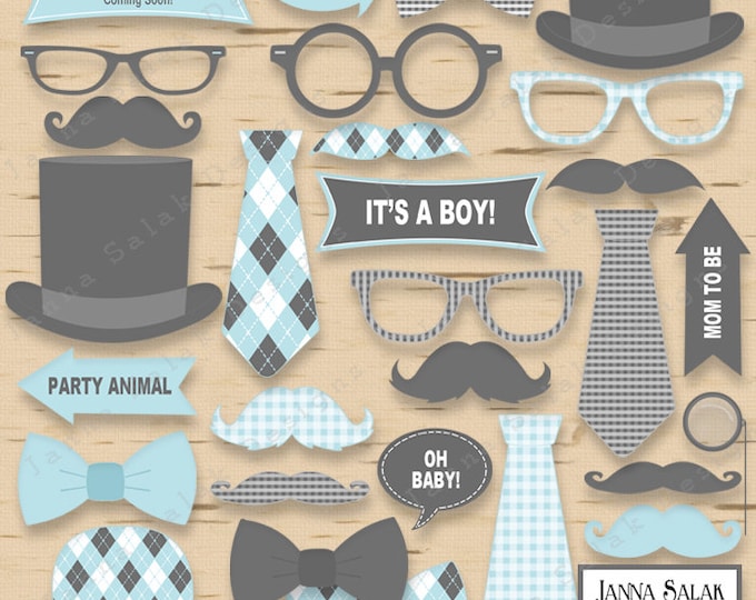Printable Little Man Photo Booth Props Baby Shower Grey and - Etsy
