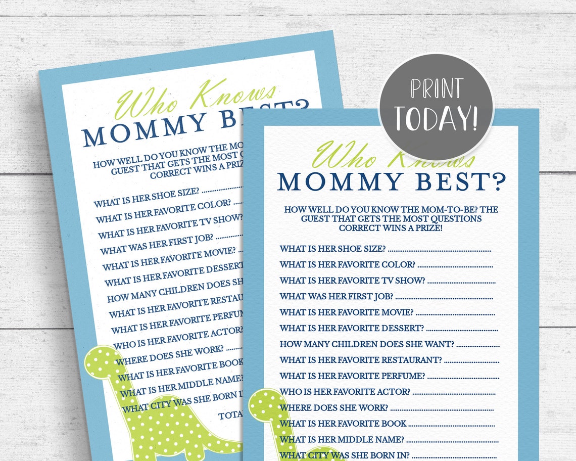 Dinosaur Baby Shower Game Package Printable - 10 Games - Dino Blue and ...