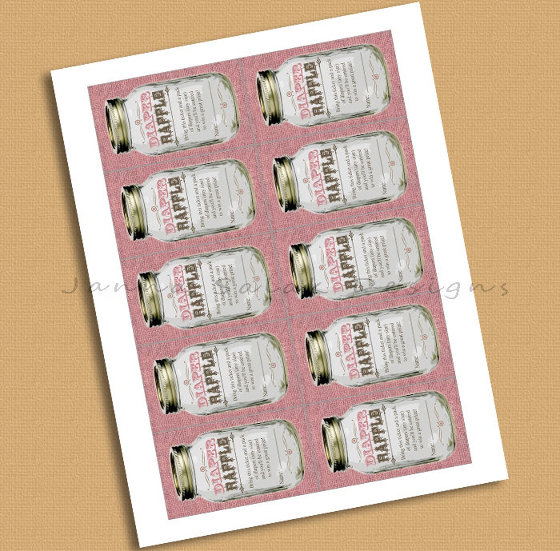 Rustic Mason Jar Diaper Raffle Tickets INSTANT DOWNLOAD - Etsy
