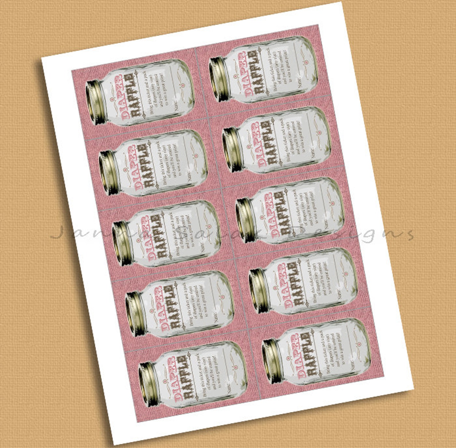 Rustic Mason Jar Diaper Raffle Tickets INSTANT DOWNLOAD - Etsy