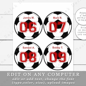 4" Soccer Balls With Editable Names and Numbers DIY Template Printable ...