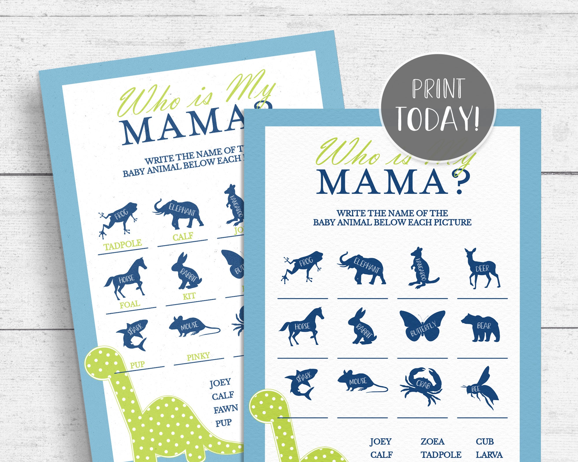 Dinosaur Who's My Mama? Baby Animals Game Printable - Baby Shower Dino ...