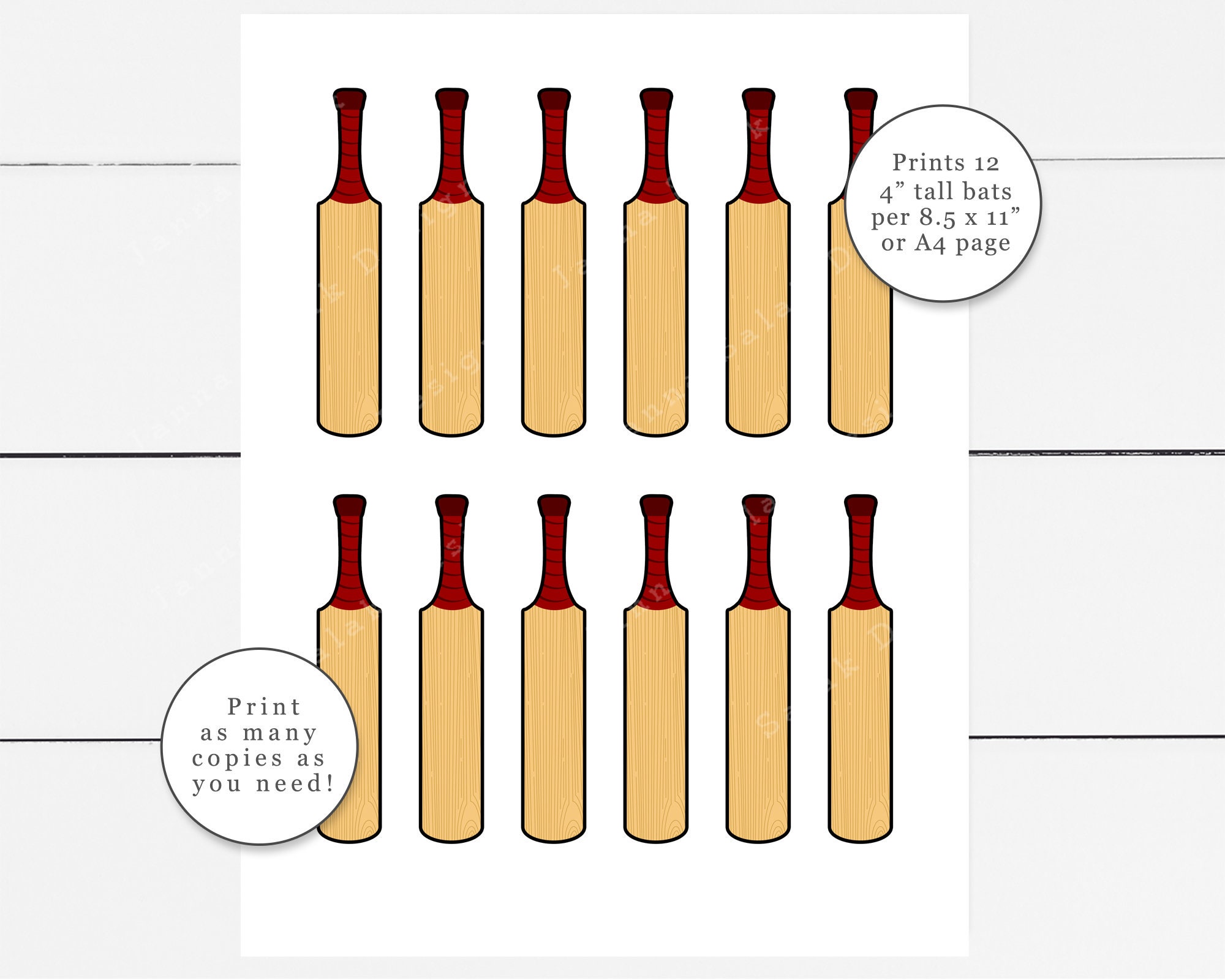 Cricket Bats 4 Printable Sports Theme Birthday Party Red - Etsy