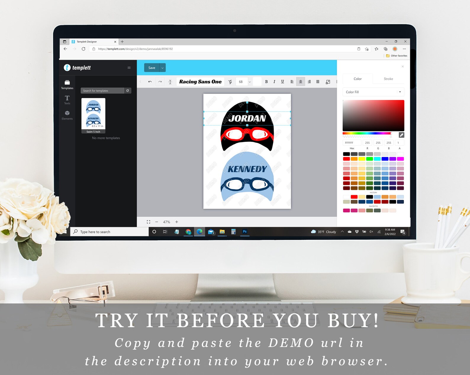 5 Swim Tags With Editable Names and Color DIY Template - Etsy