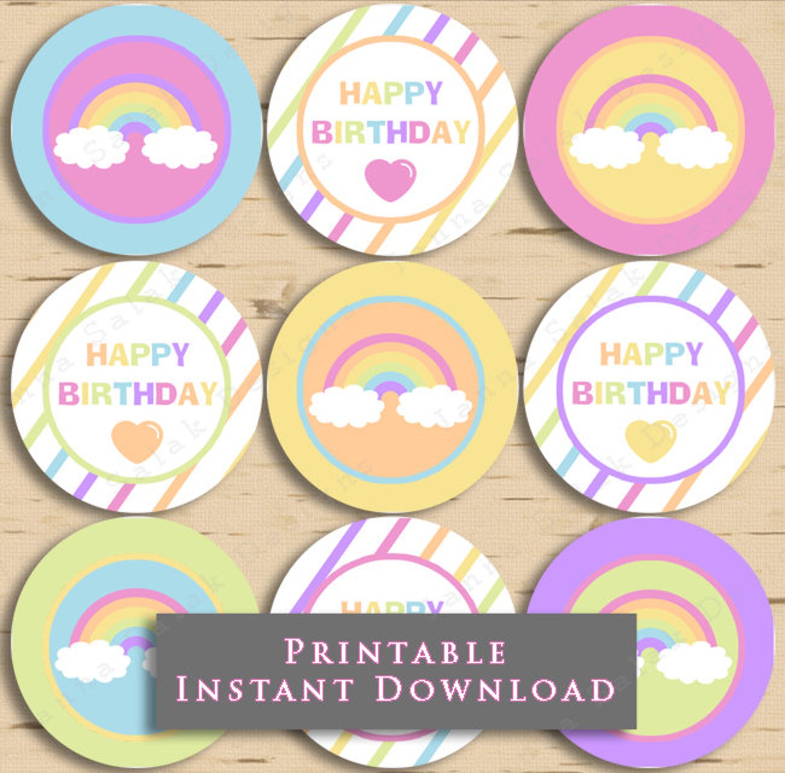 Pastel Rainbow Birthday Party Cupcake Toppers PRINTABLE | Etsy