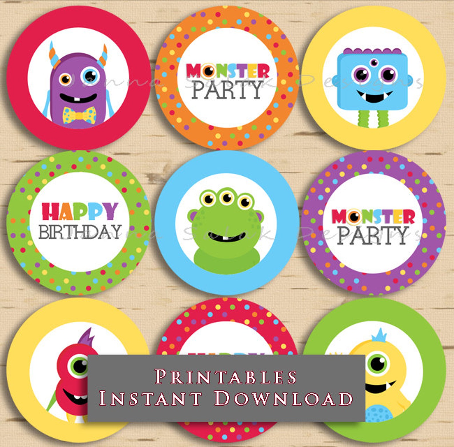 Monster Birthday Party Cupcake Toppers DIY Printable INSTANT - Etsy