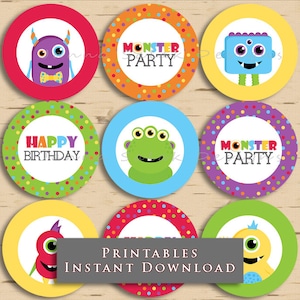 Monster Birthday Party Cupcake Toppers DIY Printable INSTANT DOWNLOAD ...