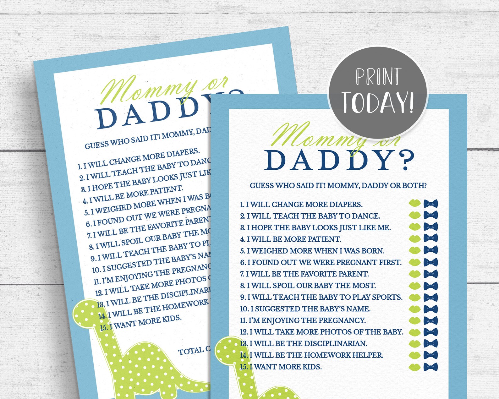 Dinosaur Baby Shower Game Package Printable - 10 Games - Dino Blue and ...